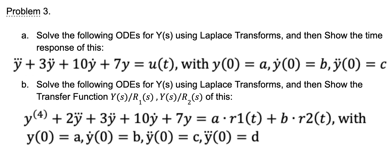 Solved Problem 3. a. Solve the following ODEs for Y(s) using | Chegg.com