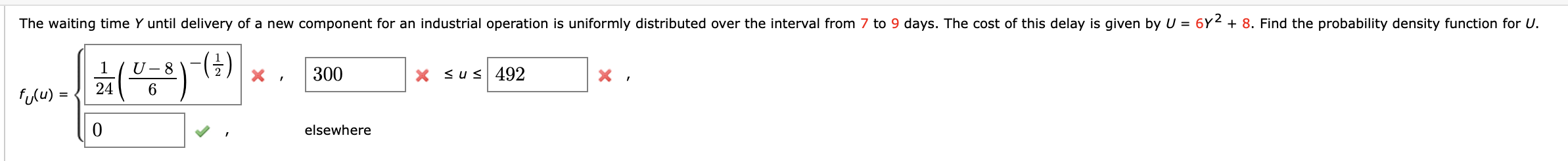 Solved The waiting time Y until delivery of a new component | Chegg.com
