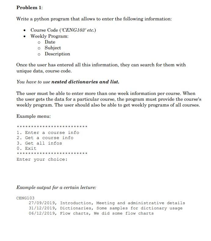 Solved Problem 1: Write a python program that allows to | Chegg.com