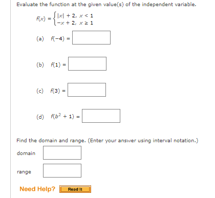 Solved Evaluate the function at the given value(s) of the | Chegg.com