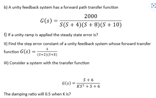 Solved b) ﻿A unity feedback system has a forward path | Chegg.com