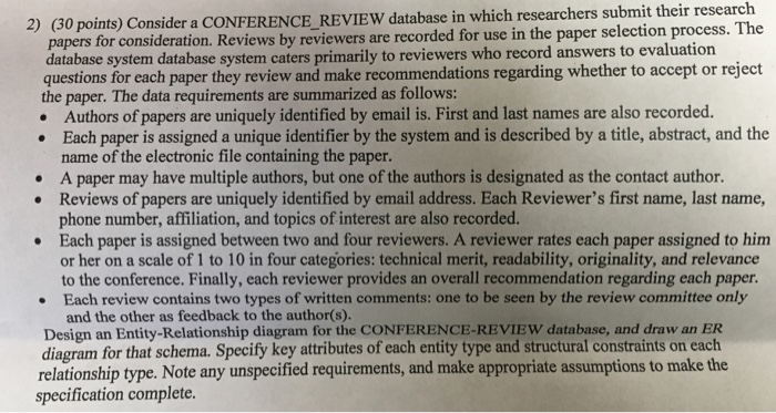 Solved 2) (30 points) Consider a CONFERENCE REVIEW database | Chegg.com