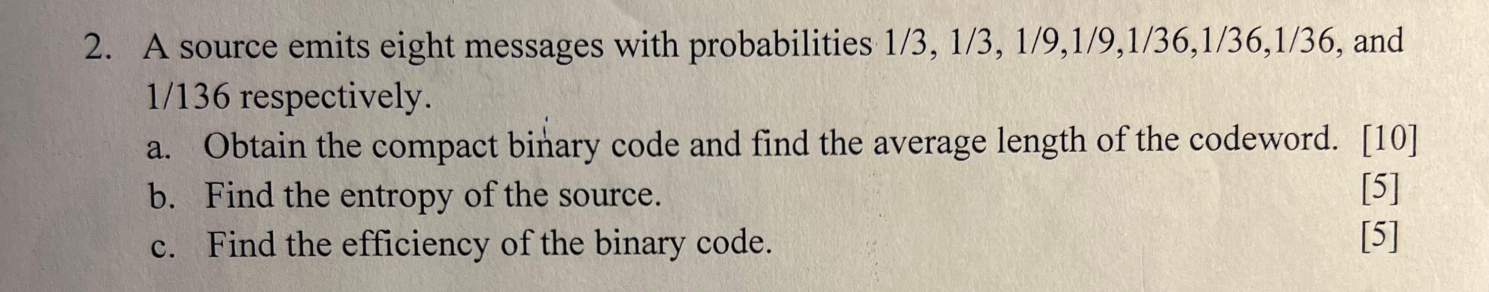 Solved 2. A source emits eight messages with probabilities | Chegg.com