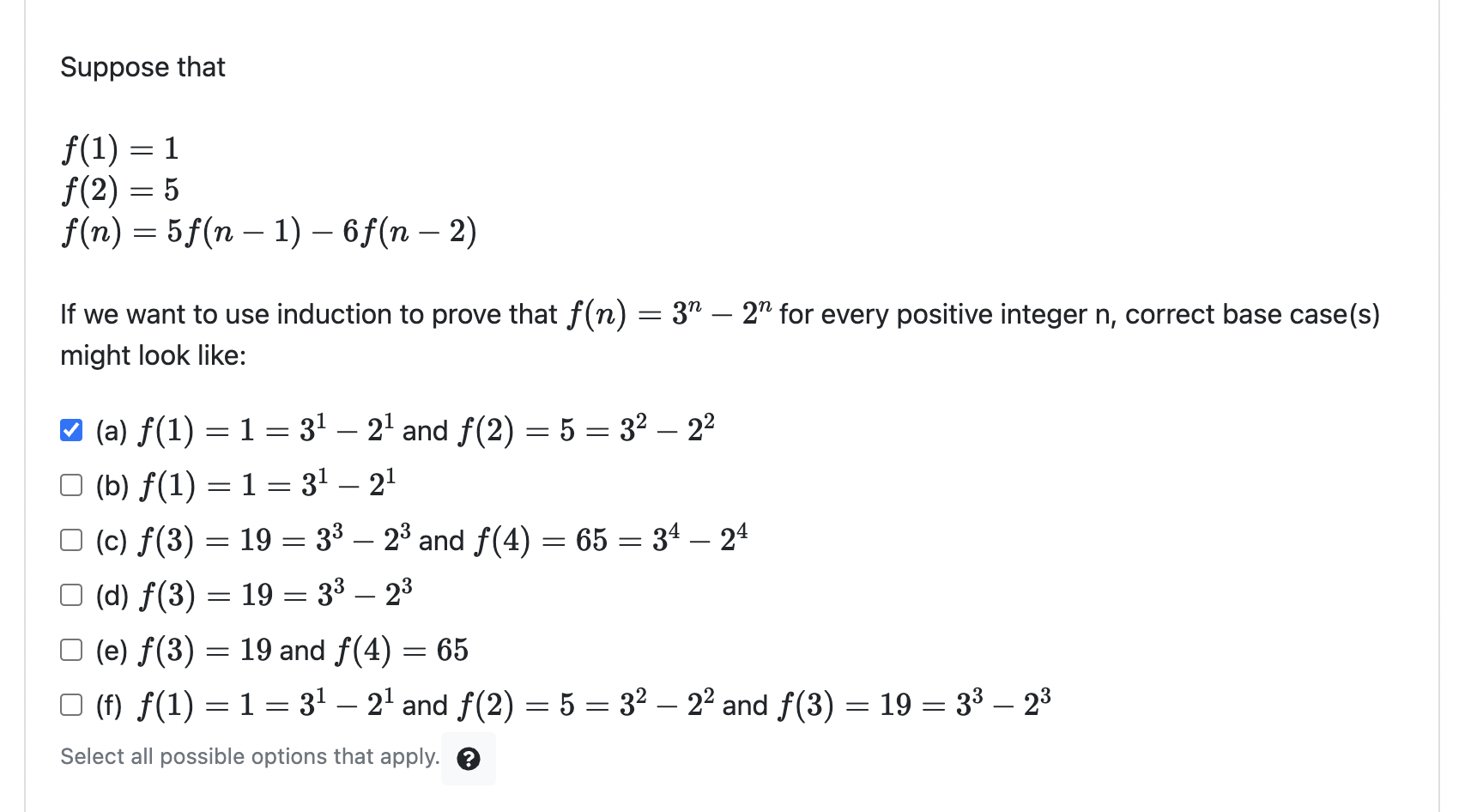 Solved Suppose that f(1) = 1 f(2) = 5 f(n) = 5f(n − 1) - | Chegg.com