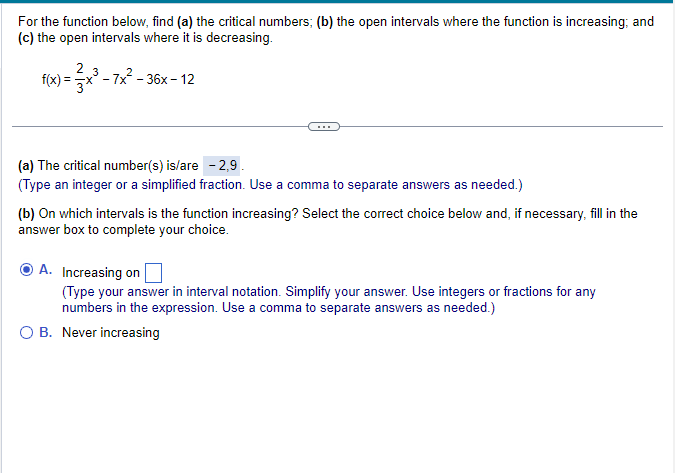 Solved For the function below, find (a) the critical | Chegg.com