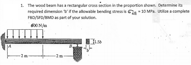 Solved 1. The wood beam has a rectangular cross section in | Chegg.com