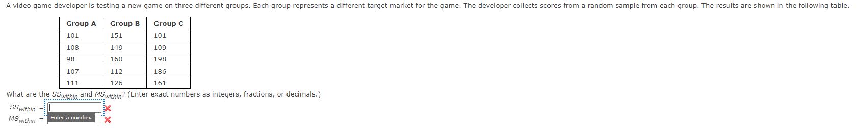 Solved What are the SSwithin and MSwithin ? (Enter exact | Chegg.com