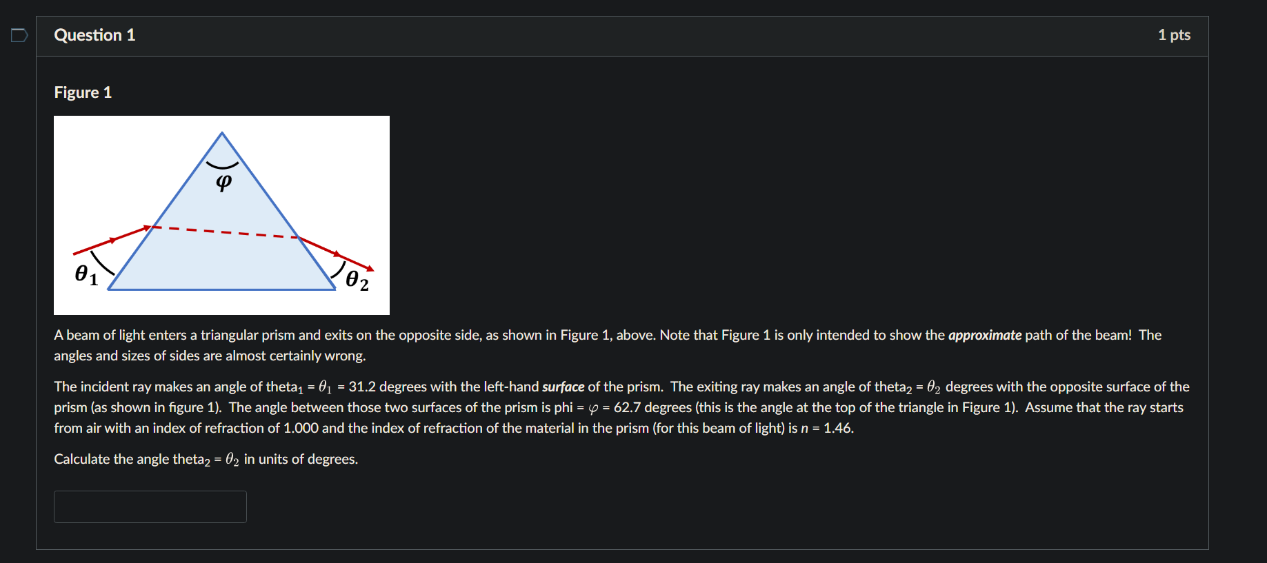 Solved A beam of light enters a triangular prism and exits | Chegg.com