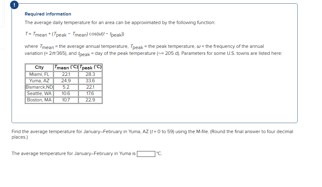 Solved Required information The average daily temperature | Chegg.com