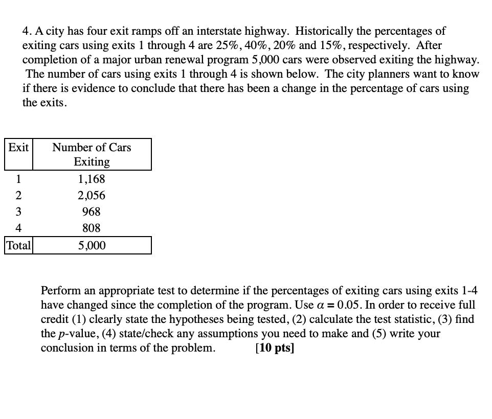 Solved 4. A city has four exit ramps off an interstate | Chegg.com