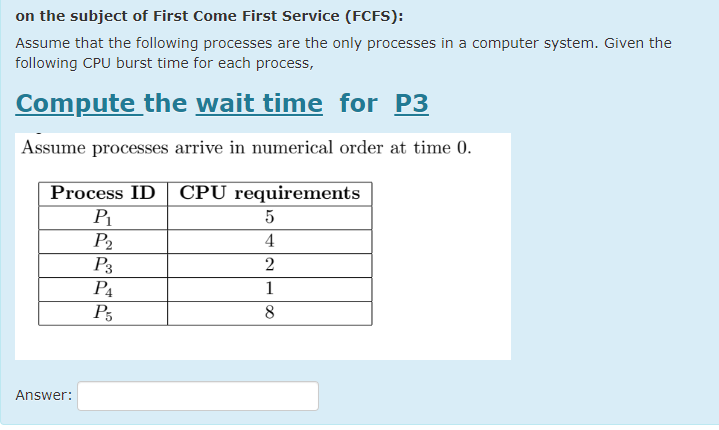 Solved on the subject of First Come First Service (FCFS): | Chegg.com