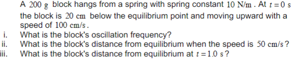 Solved Q6: (8 points) A 200 g block hangs from a spring with | Chegg.com