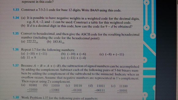Solved represent in this code? 1.33 Construct a 7-3-2-1 code | Chegg.com