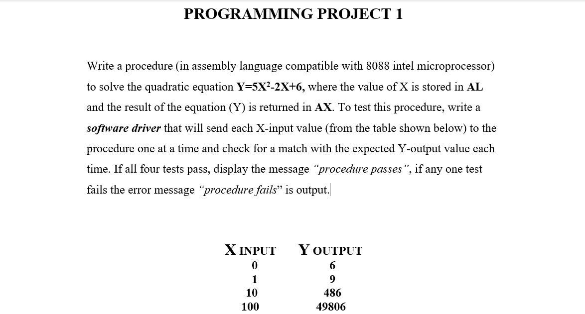 Solved PROGRAMMING PROJECT 1 Write a procedure (in assembly | Chegg.com