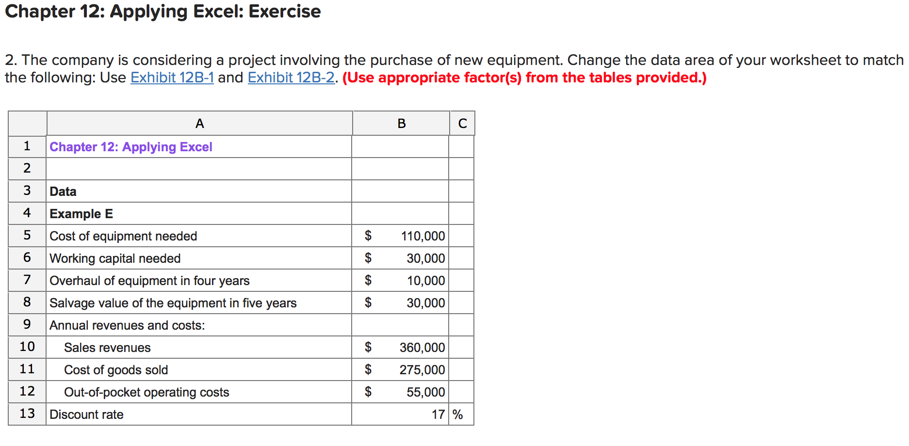 Solved Chapter 12: Applying Excel Data Example E Cost of | Chegg.com
