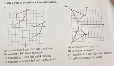 Solved Write a rule to describe each transformation. 9) 10) | Chegg.com