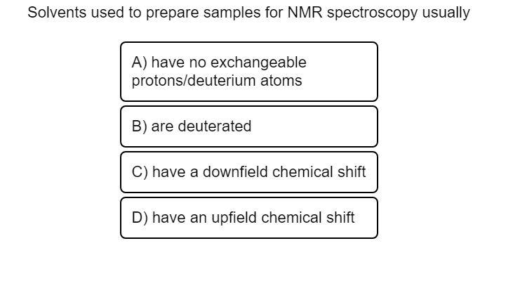 Solved Solvents used to prepare samples for NMR spectroscopy | Chegg.com