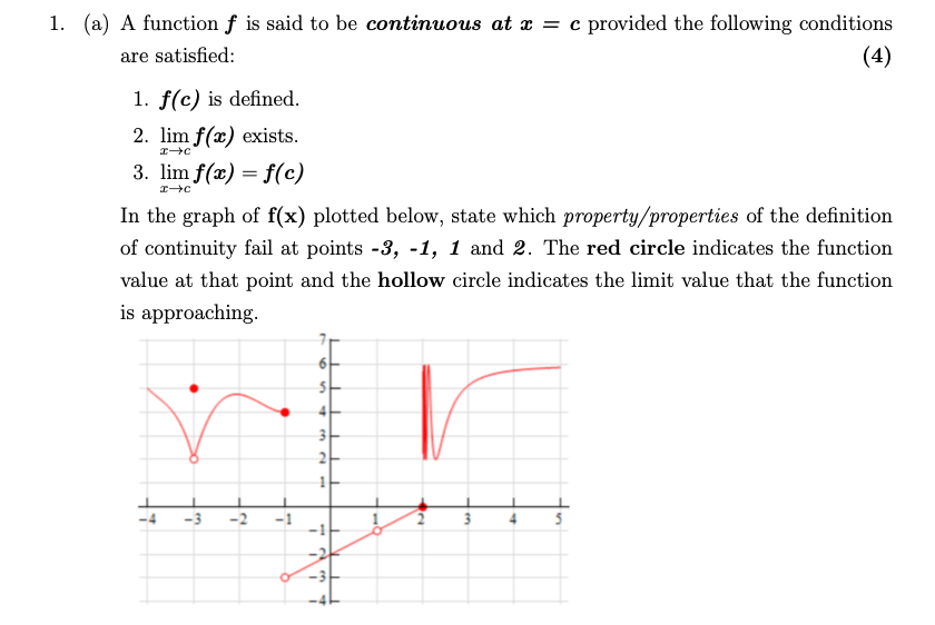 Solved (a) ﻿A function f ﻿is said to be continuous at x=c | Chegg.com