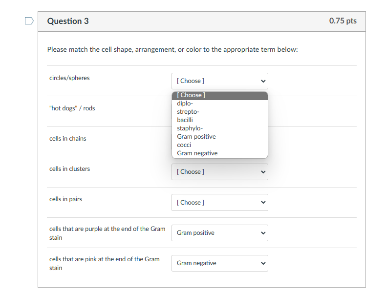 Solved Please match the cell shape, arrangement, or color to | Chegg.com