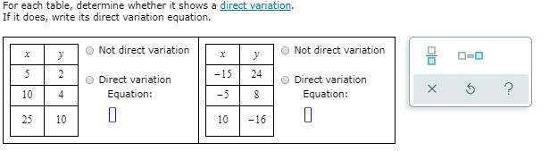 Solved For each table, determine whether it shows a direct | Chegg.com