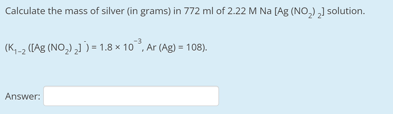 Solved Calculate the mass of silver (in grams) in 772 ml of | Chegg.com