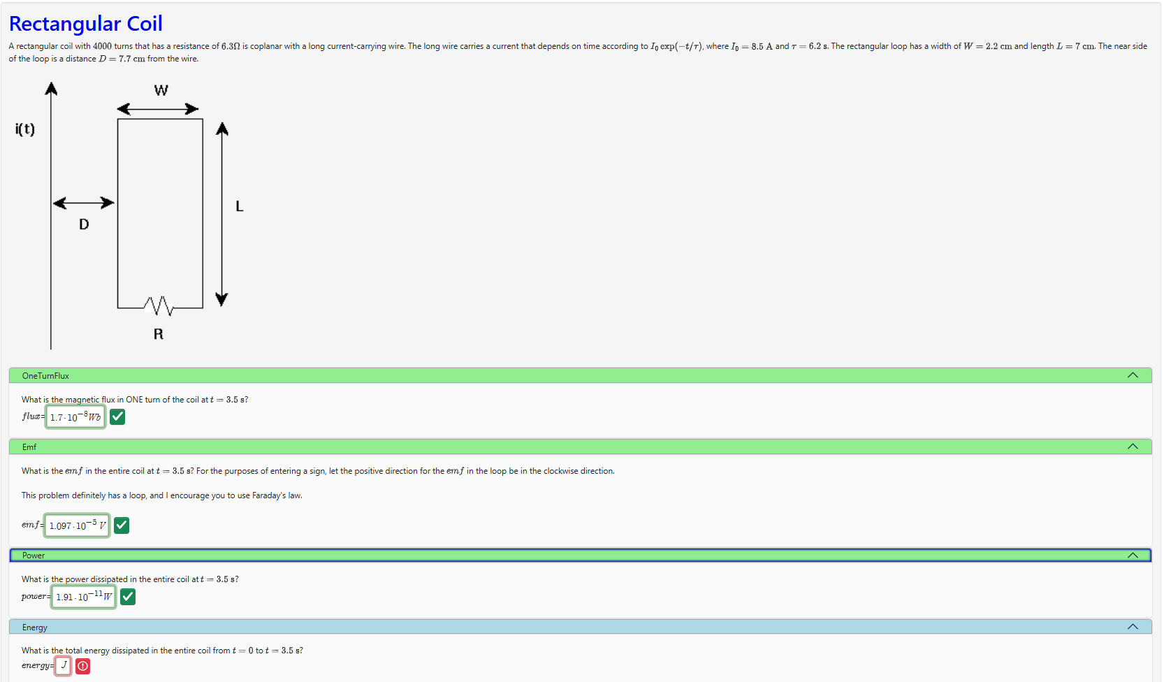 Solved Rectangular Coilof ﻿the loop is ﻿a distance D=7.7cm | Chegg.com