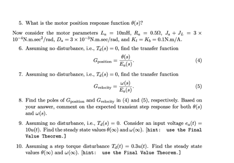 1. Derive the transfer function G1(s)=Ea(s)θ(s) where | Chegg.com