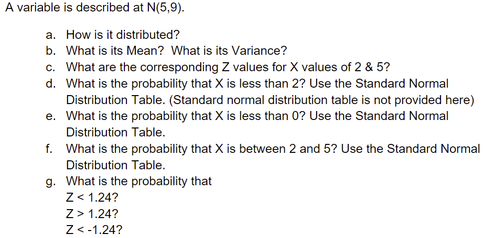 Solved A variable is described at N(5,9). a. How is it | Chegg.com