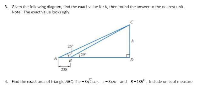 Solved 3. Given the following diagram, find the exact value | Chegg.com