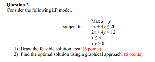Solved Question 2 Consider the following LP model. Max x + y | Chegg.com