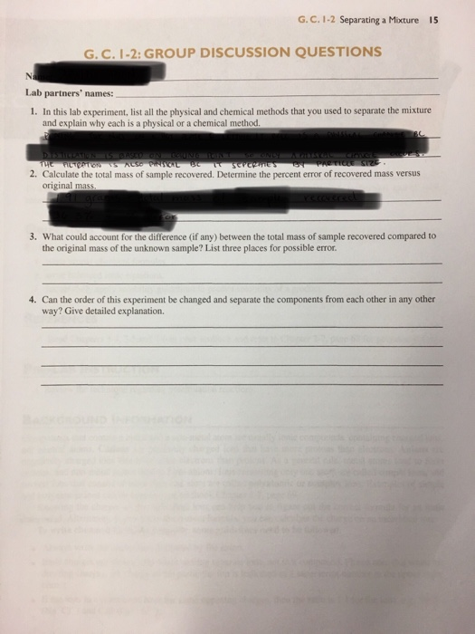 G.C. 1-2: LABORATORY REPORT Name YOU MUST SHOW ALL | Chegg.com