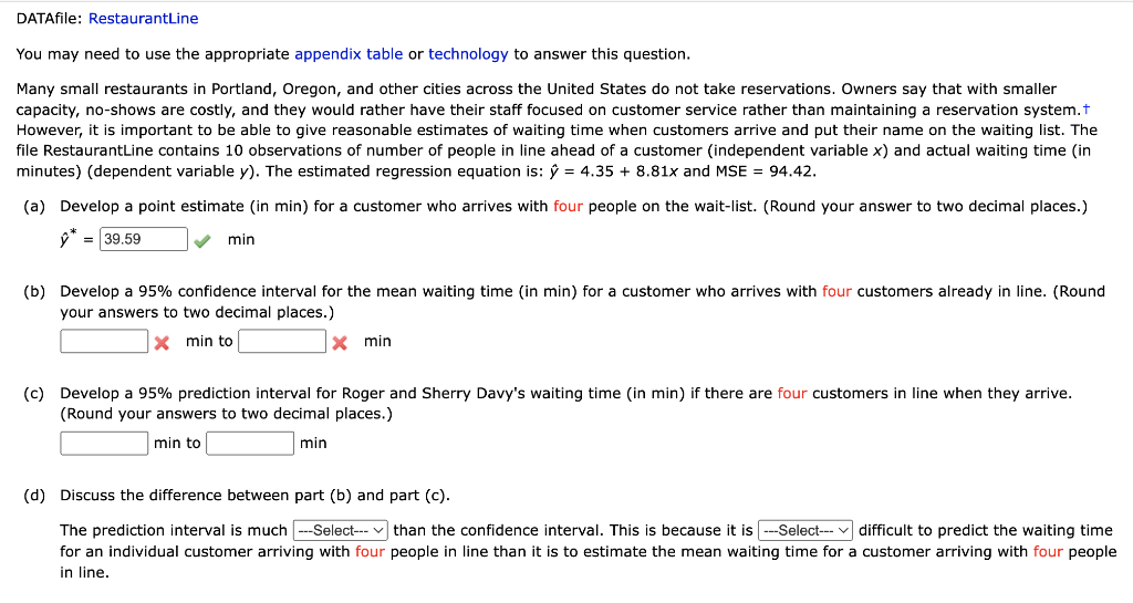 Solved DATAfile: RestaurantLine You may need to use the | Chegg.com