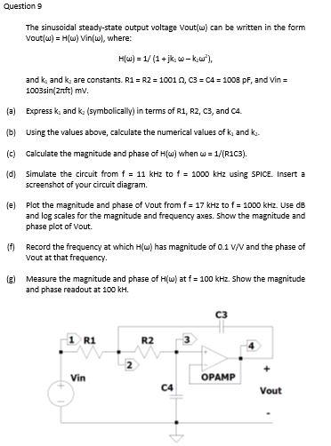 Question 9 The sinusoidal steady-state output voltage | Chegg.com