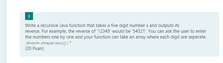 Solved 3 Write a recursive Java function that takes a five | Chegg.com
