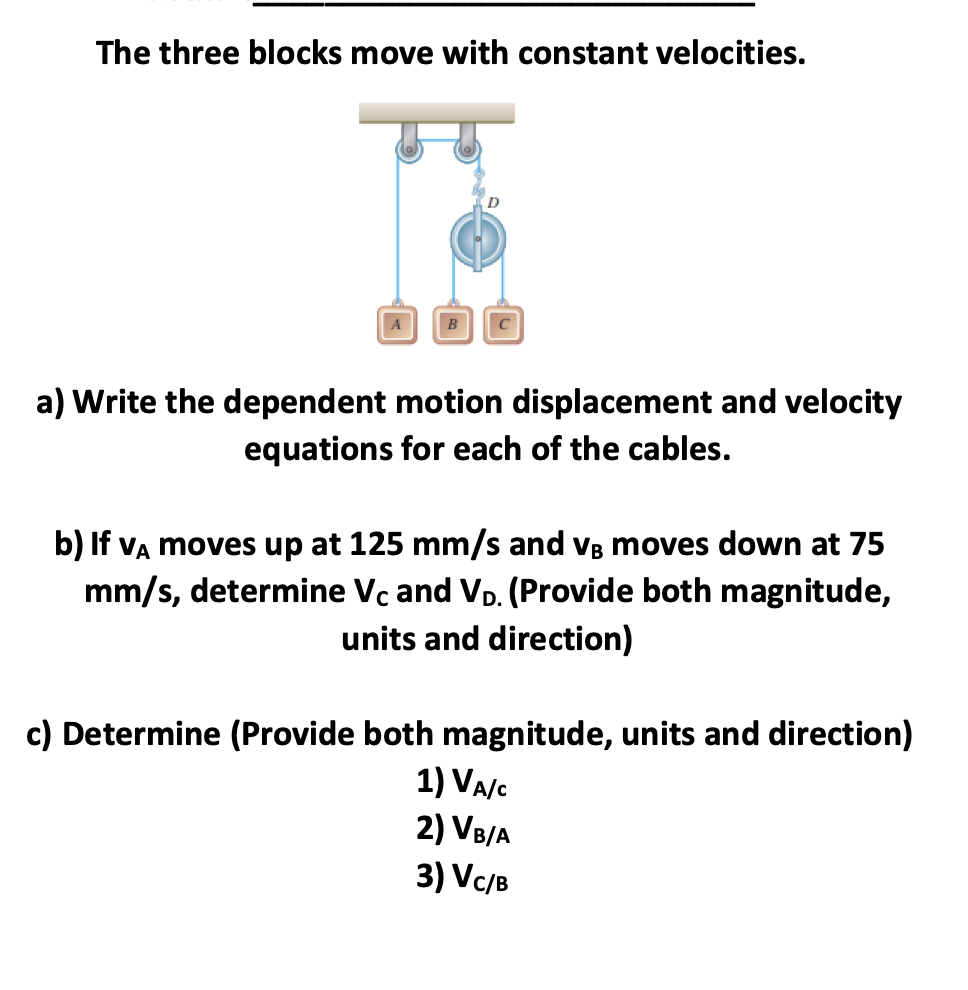 Solved The three blocks move with constant velocities. А B с | Chegg.com