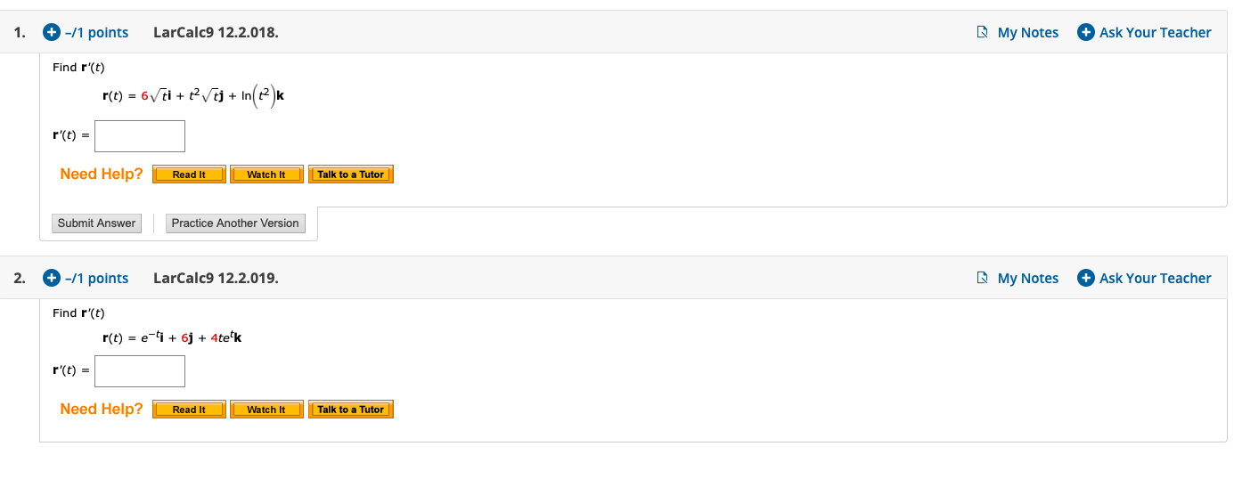 Solved Find r'(t) r(t) = 6 t i + t2 t j + ln t2 k r'(t) = | Chegg.com Solved Find r'(t) r(t) = 6 t i + t2 t j + ln t2 k r'(t) = | Chegg.com