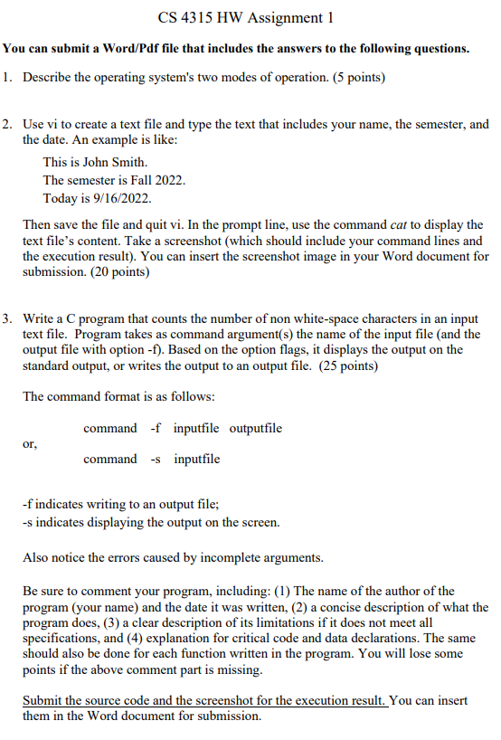 Solved CS 4315HW Assignment 1 You can submit a Word/Pdf file | Chegg.com