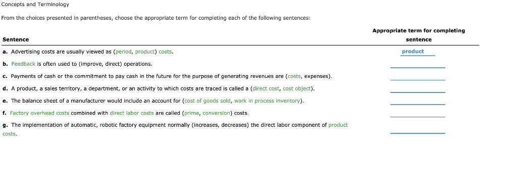 Solved Concepts and Terminology From the choices presented | Chegg.com