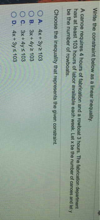 Solved Write the constraint below as a linear inequality. A | Chegg.com