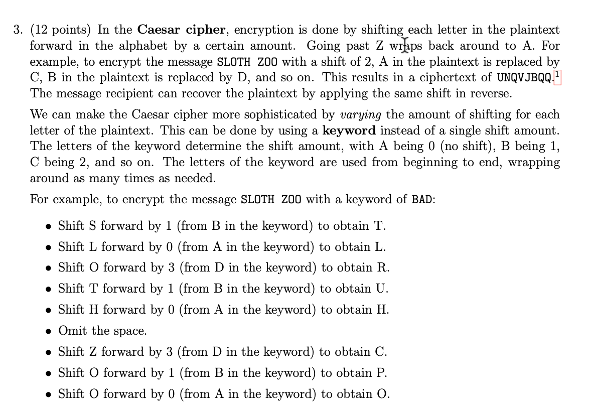 Solved 3. (12 points) In the Caesar cipher, encryption is | Chegg.com