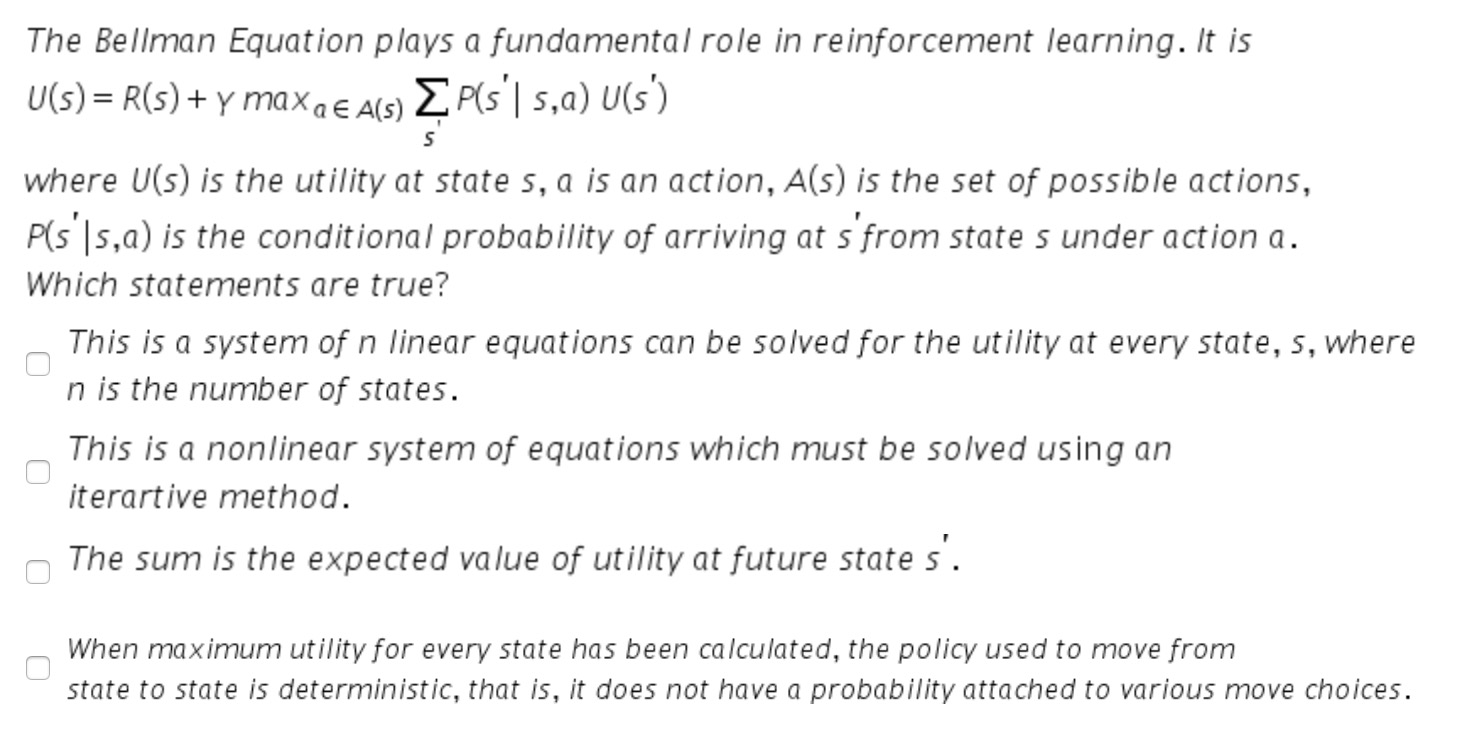Solved The Bellman Equation plays a fundamental role in | Chegg.com