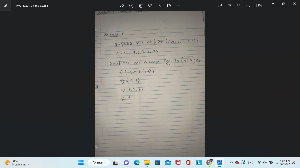 Solved A={x∈z:x is odd }B={2,4,6,7,11,12} | Chegg.com