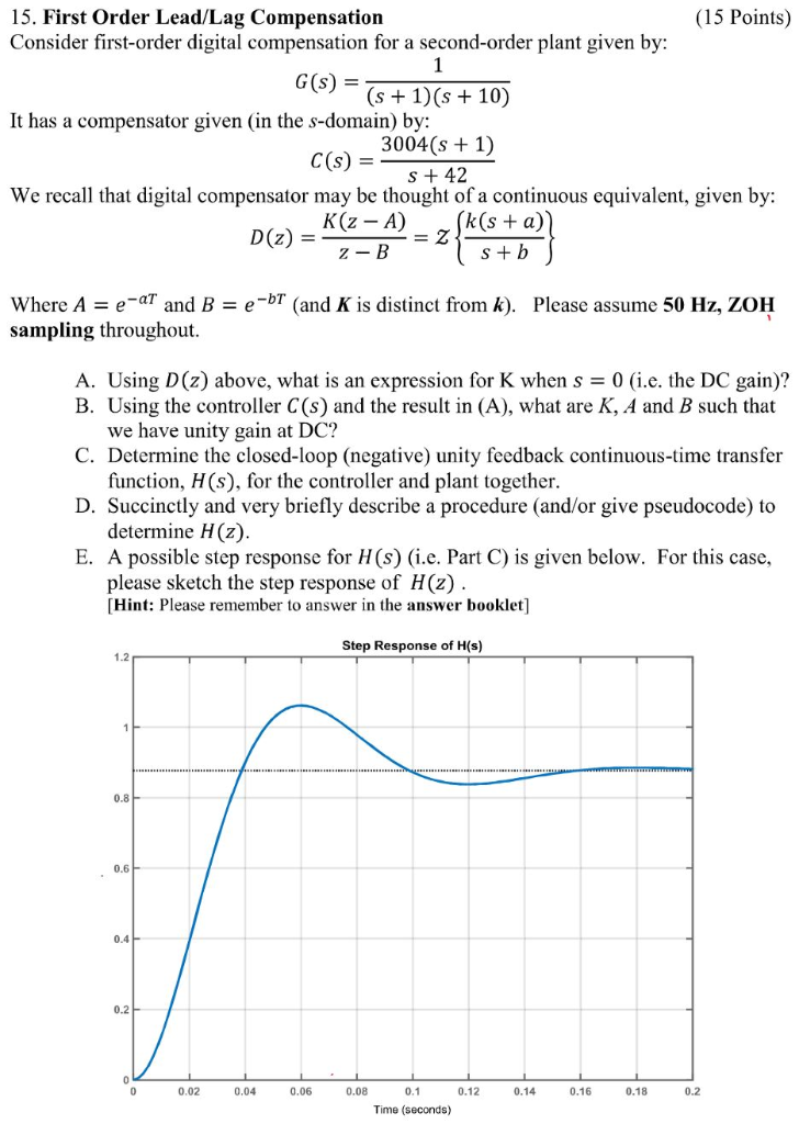 Solved 15. First Order Lead/Lag Compensation Consider | Chegg.com