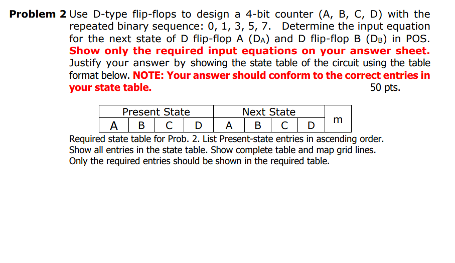 Solved Problem 2 Use D-type flip-flops to design a 4-bit | Chegg.com