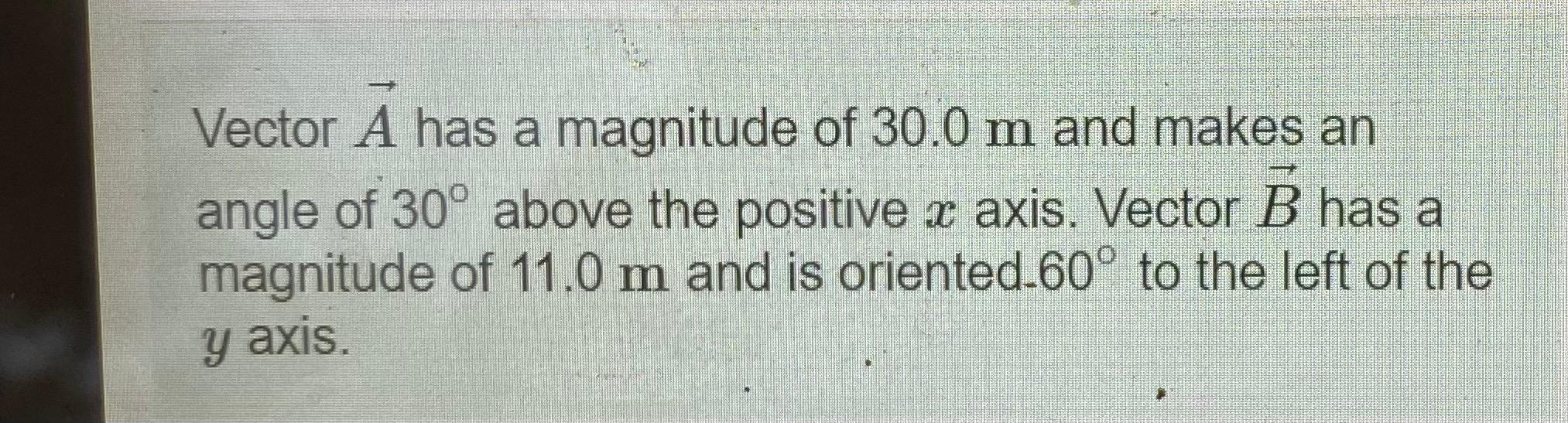 Solved Vector A has a magnitude of 30.0 m and makes an angle | Chegg.com