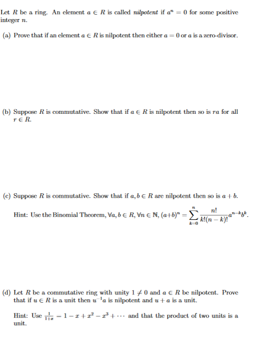Solved Let R be a ring. An element a in R is called | Chegg.com