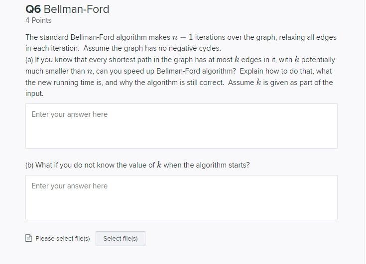 Solved Q6 Bellman-Ford 4 Points The standard Bellman-Ford | Chegg.com