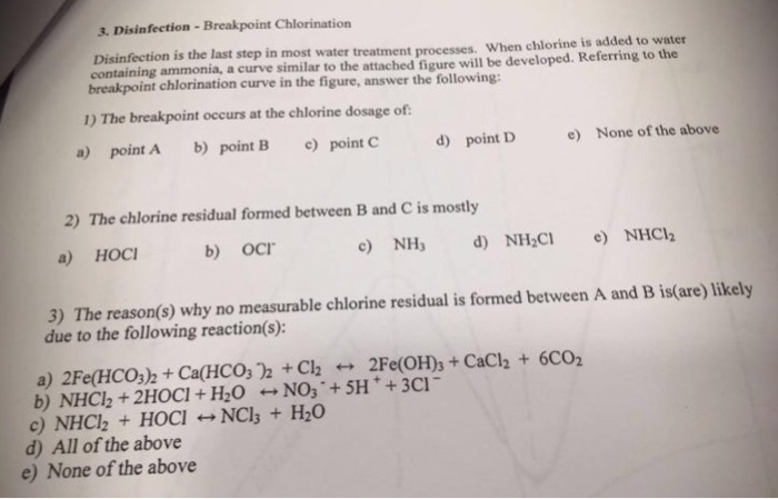 Solved 3. Disinfection - Breakpoint Chlorination | Chegg.com