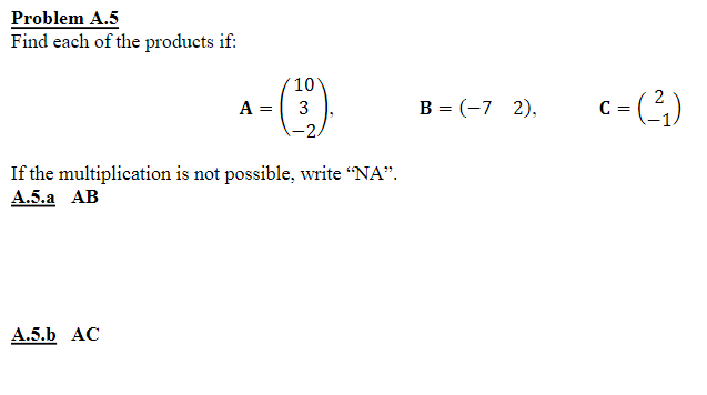 Solved Problem A. 5Find each of the products | Chegg.com