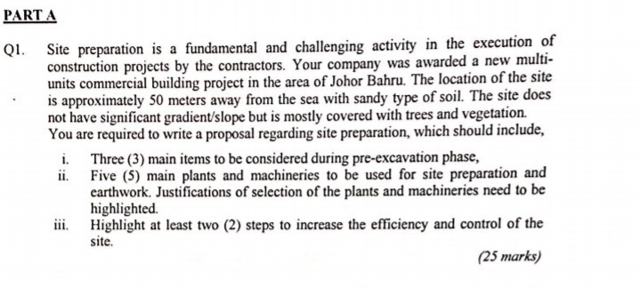 Solved PART A Q1. Site preparation is a fundamental and | Chegg.com